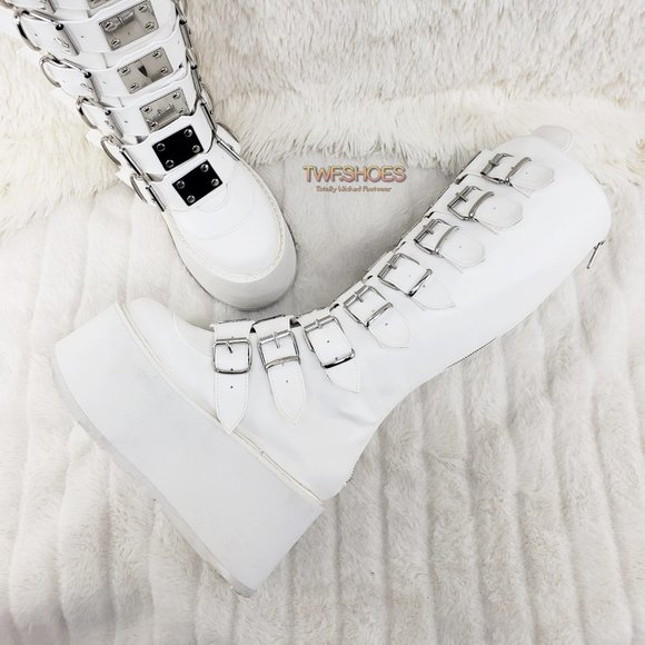 Demonia | Shoes | White Platform Goth Punk Rave Festival Knee Boots ...